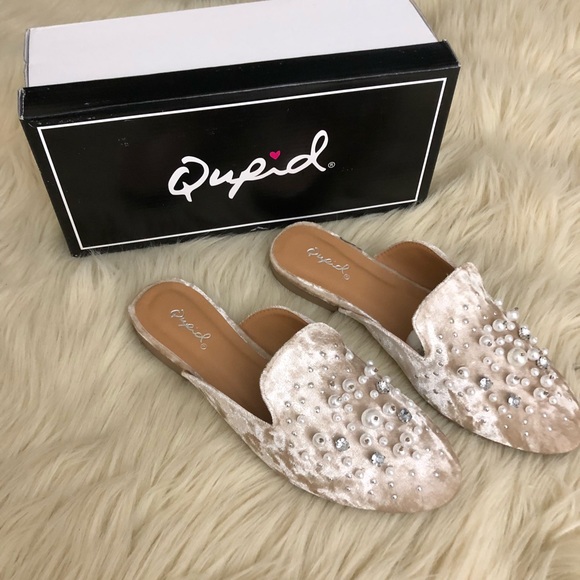 Qupid | Shoes | Qupid Champagne Pearl Detail Mules | Poshmark